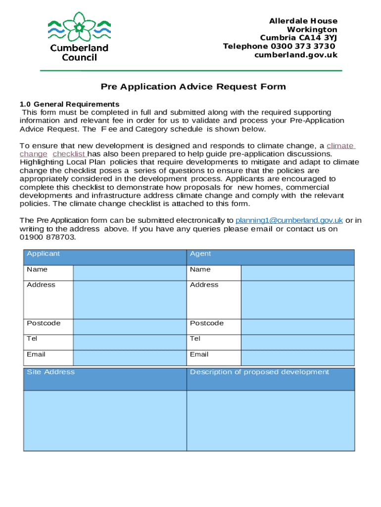 Pre Application Advice Request Doc Template | pdfFiller