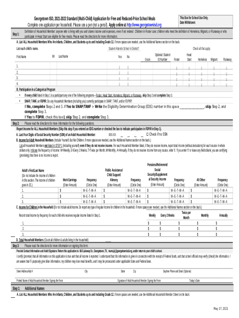 Georgetown ISD Designation of Student Meal Account ... Doc Template ...