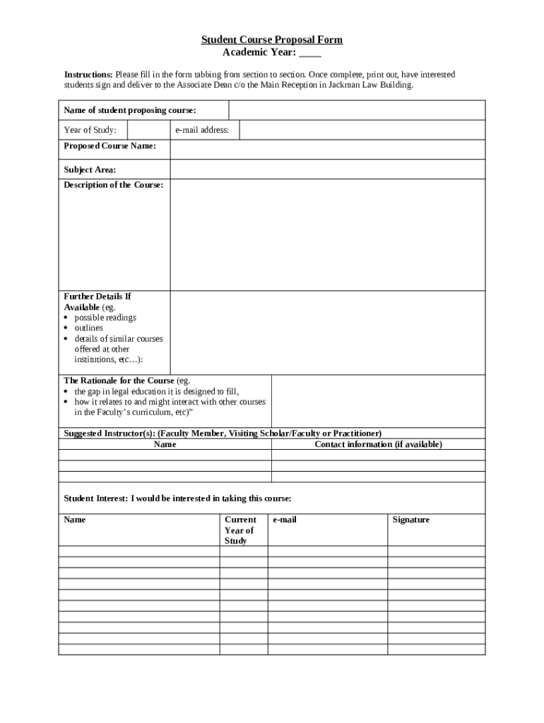 Student Course Proposal - handbook law utoronto Doc Template | pdfFiller