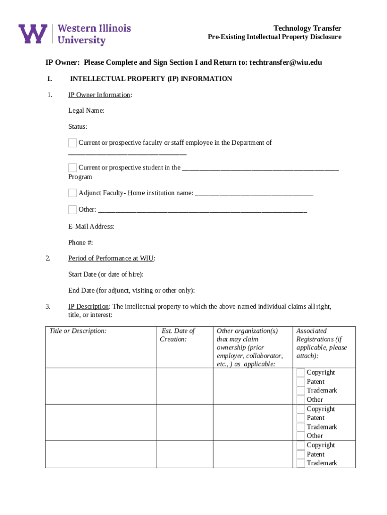 Pre-Existing Intellectual Property Disclosure Doc Template | pdfFiller