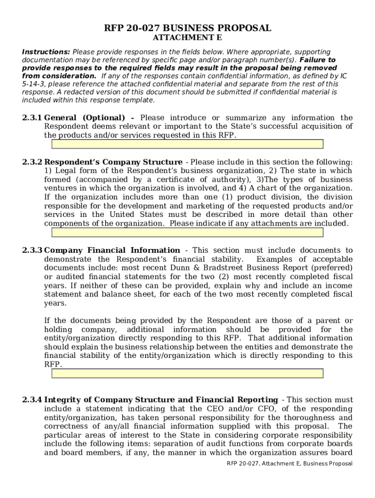 DOR RFP - Attachment E - Business Proposal Template Doc Template | pdfFiller
