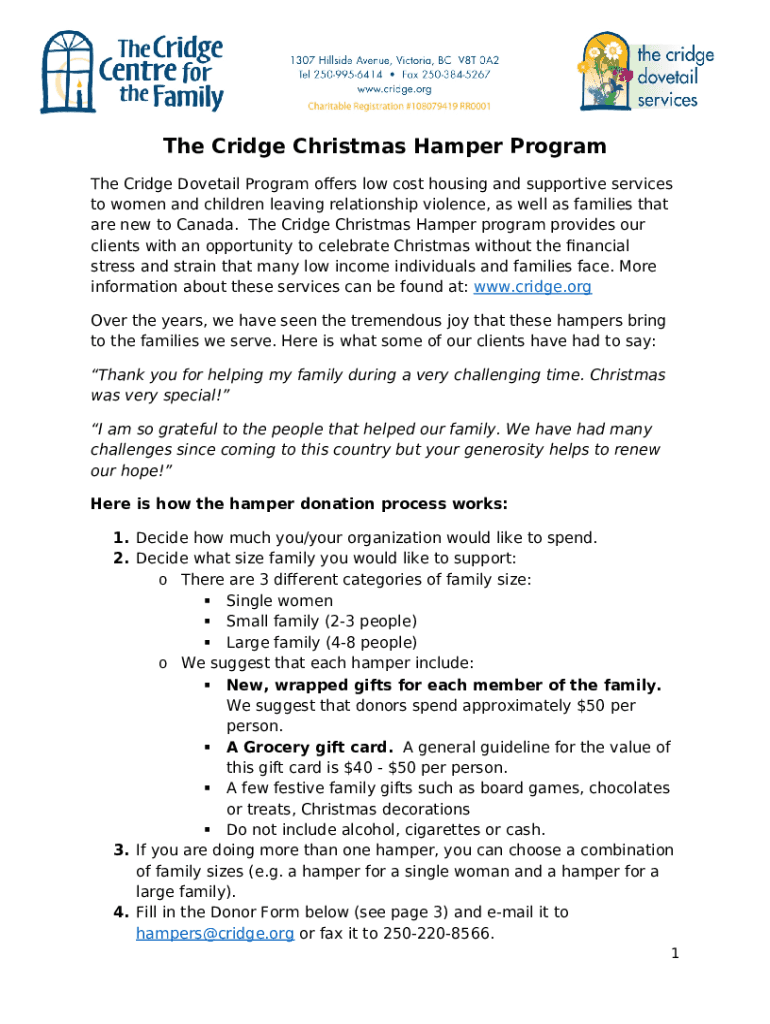 The Cridge Christmas Hamper Program: Donor Doc Template | pdfFiller