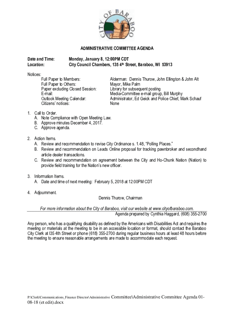 Fillable Online Administrative Committee AgendaTemplate Fax Email Print ...