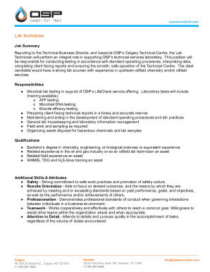 Fillable Online Laboratory Technician Job Description Template Fax ...