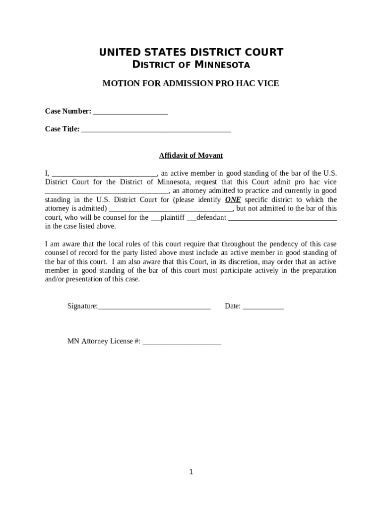 State of Minnesota District Court Motion for Admission of ... Doc ...