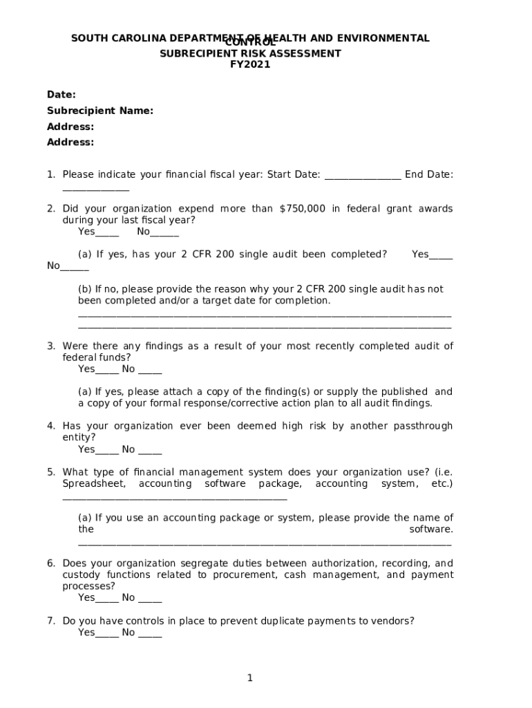 Subrecipient Risk Assessments - South Carolina Department ... Doc ...
