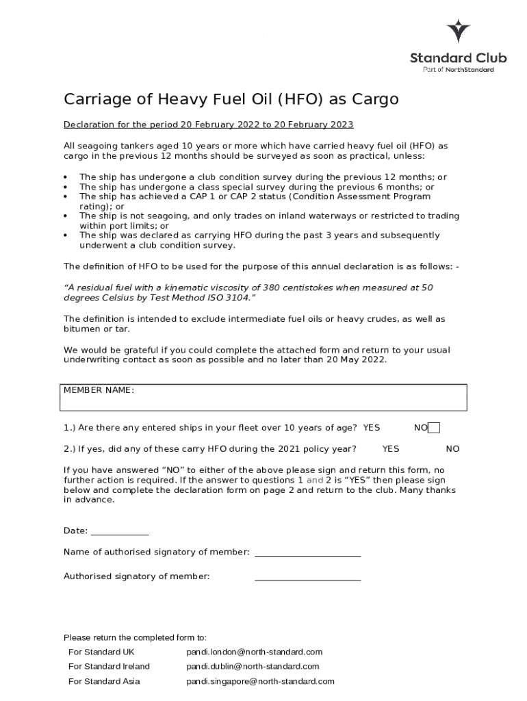 Annual Declaration for Carriage of Heavy Fuel Oil Doc Template | pdfFiller