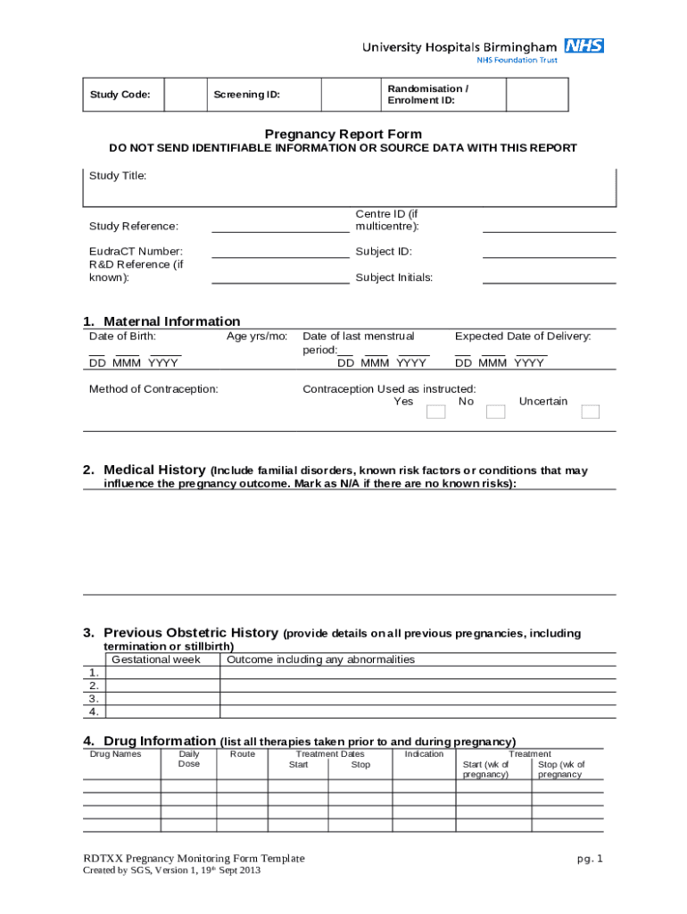 Page 1 of 3 Pregnancy Reporting Doc Template | pdfFiller