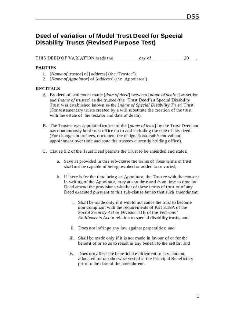 Deed of variation of Model Trust Deed for Special ... - Studylib Doc ...