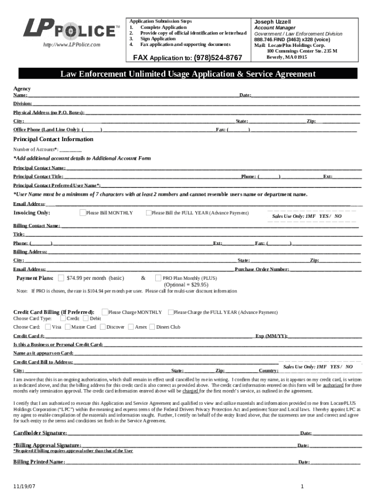 Law Enforcement Unlimited Usage Application & Service ... Doc Template ...