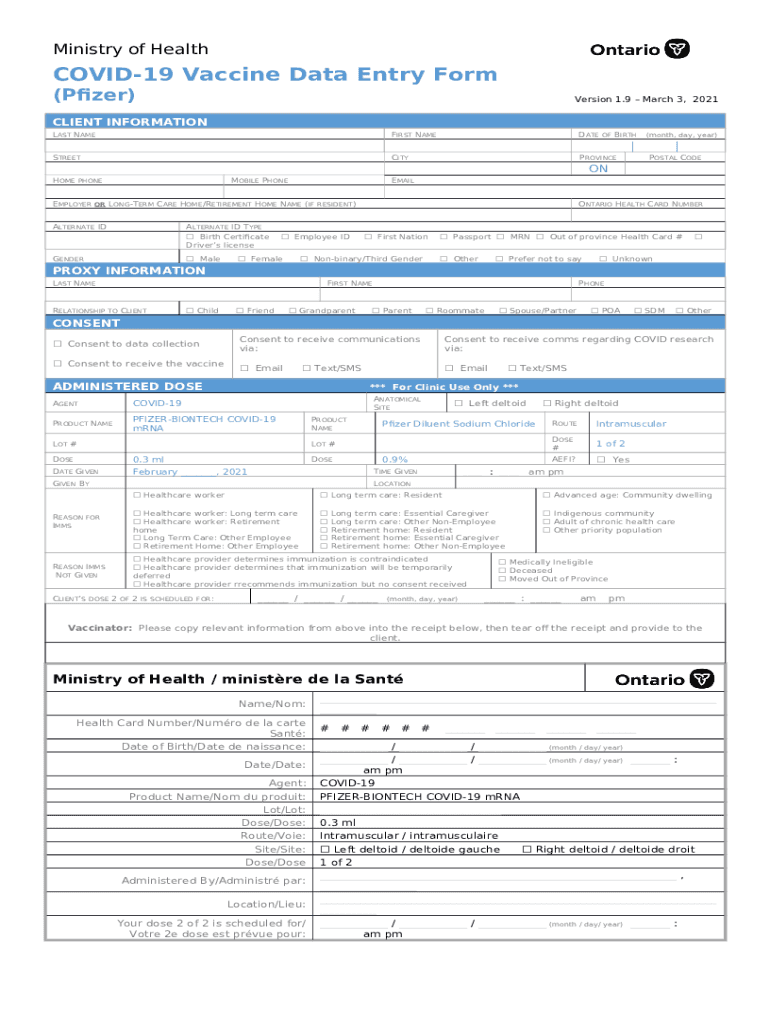 C-19 Vaccine Data Entry Pfizer Doc Template | pdfFiller