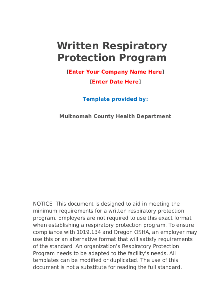 Respiratory Protection Program (RPP) Toolkit for Long ... Doc Template | pdfFiller