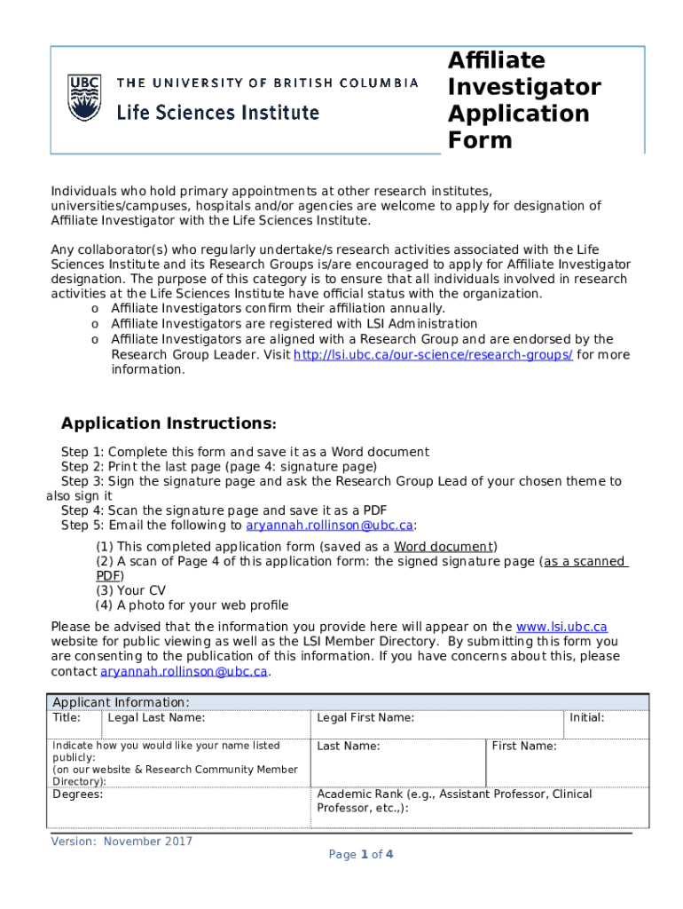 Affiliate Investigator Application - lsi-dev sites olt ubc Doc Template ...
