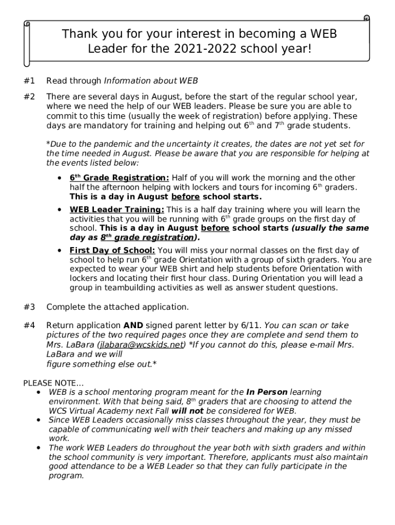 Beer Middle School WEB Leader Application ... - school wcskids Doc ...