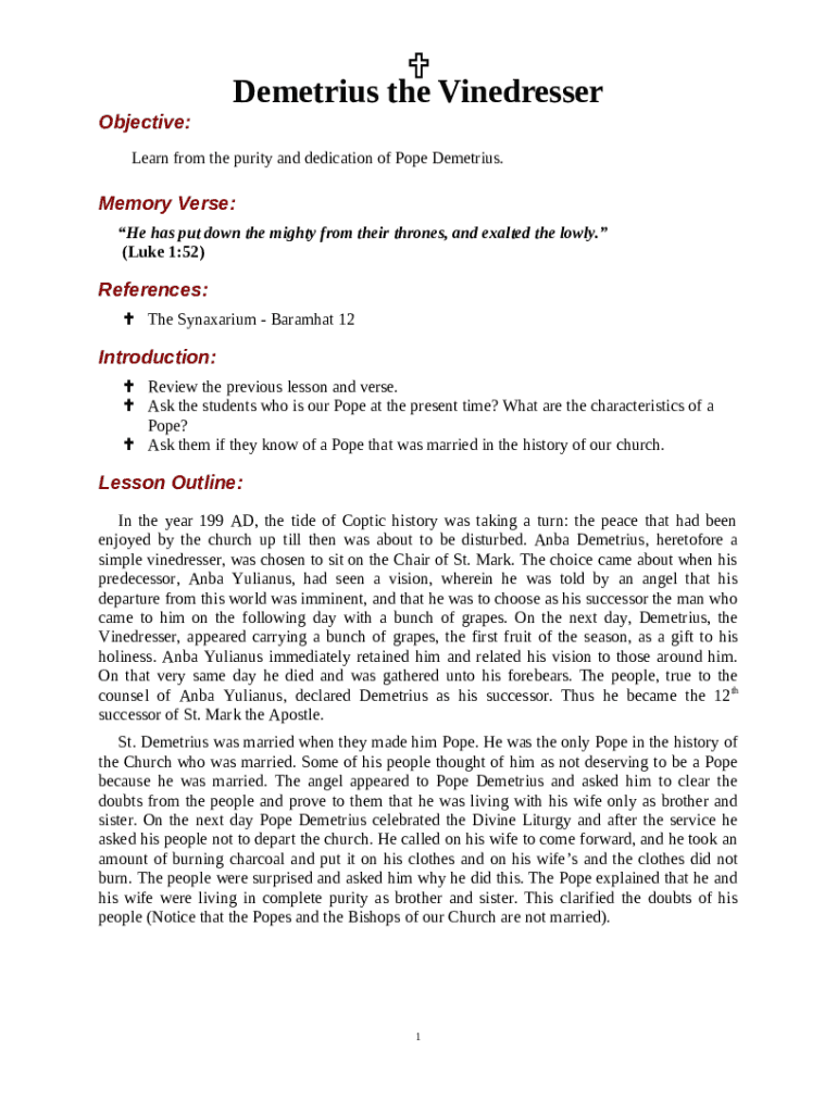 Demetrius the Vinedresser - St. George's Sunday School Doc Template ...