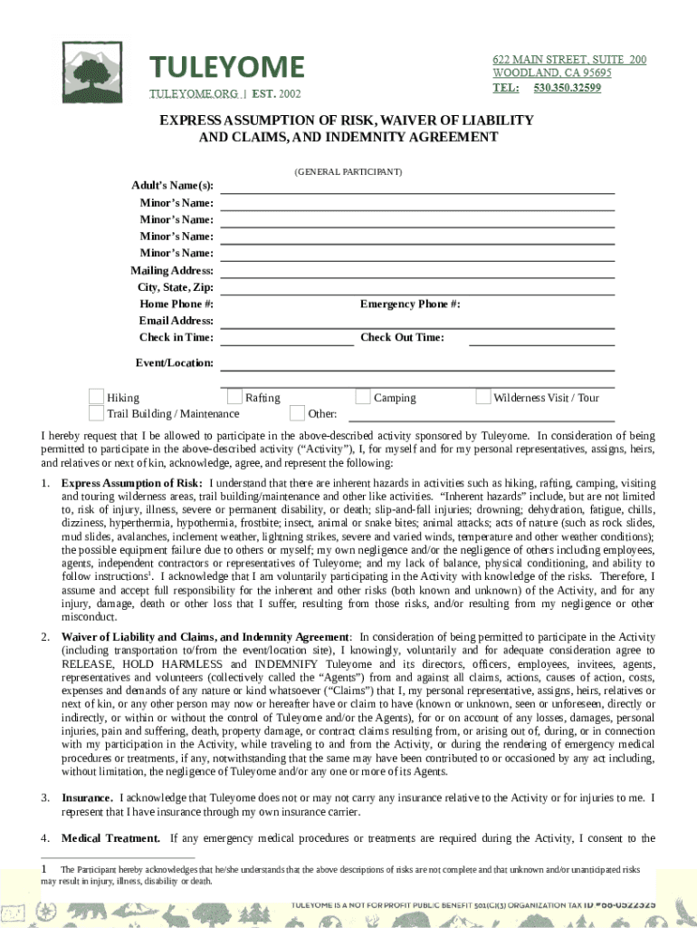 EXPRESS ASSUMPTION OF RISK, WAIVER OF LIABILITY ... Doc Template ...