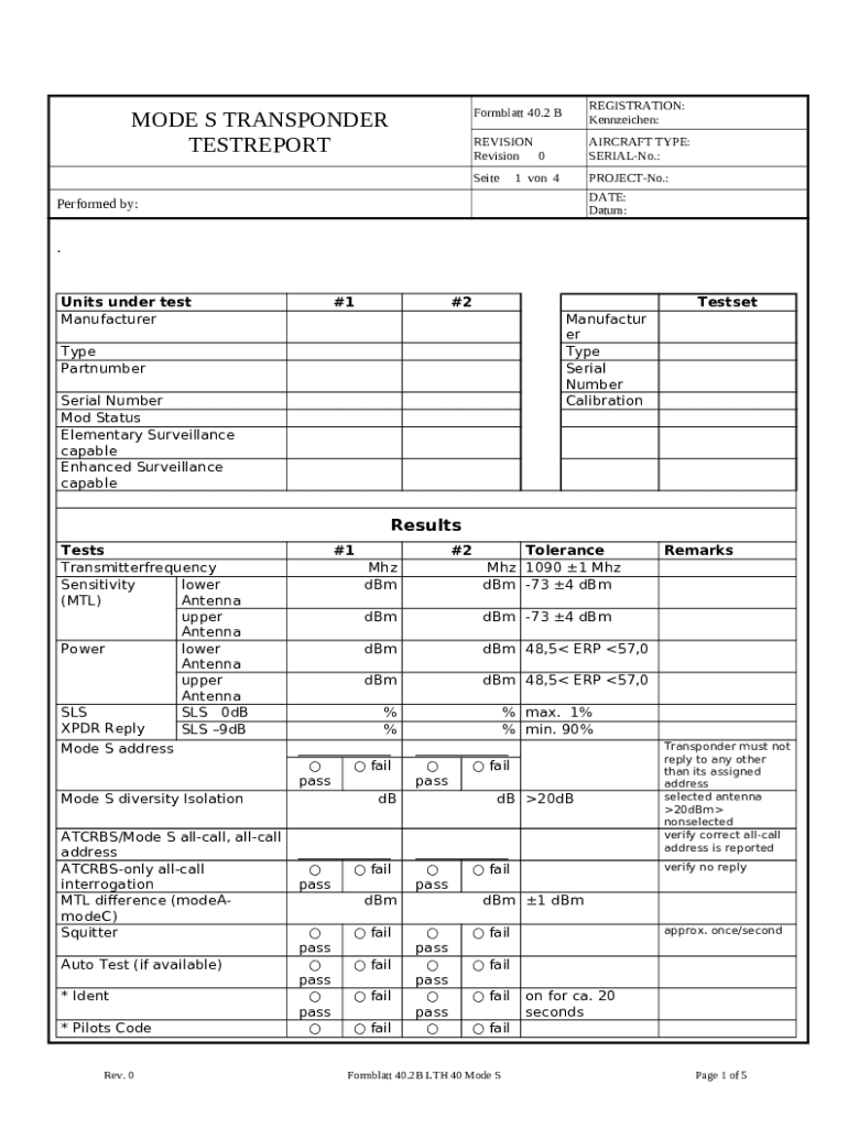 Mode S Transponder Test Worksheet Doc Template | pdfFiller