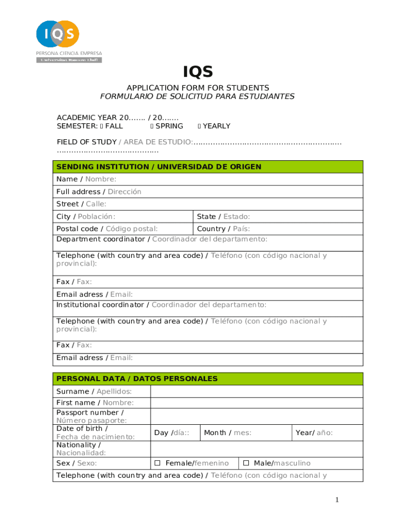 Incoming Student's Application . Academic Year 20 / 20 Doc Template | pdfFiller