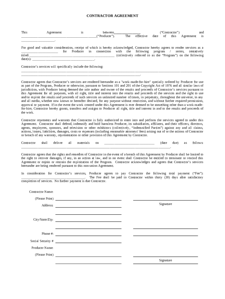 Deal Memorandum - Contractor Agreement Doc Template | pdfFiller
