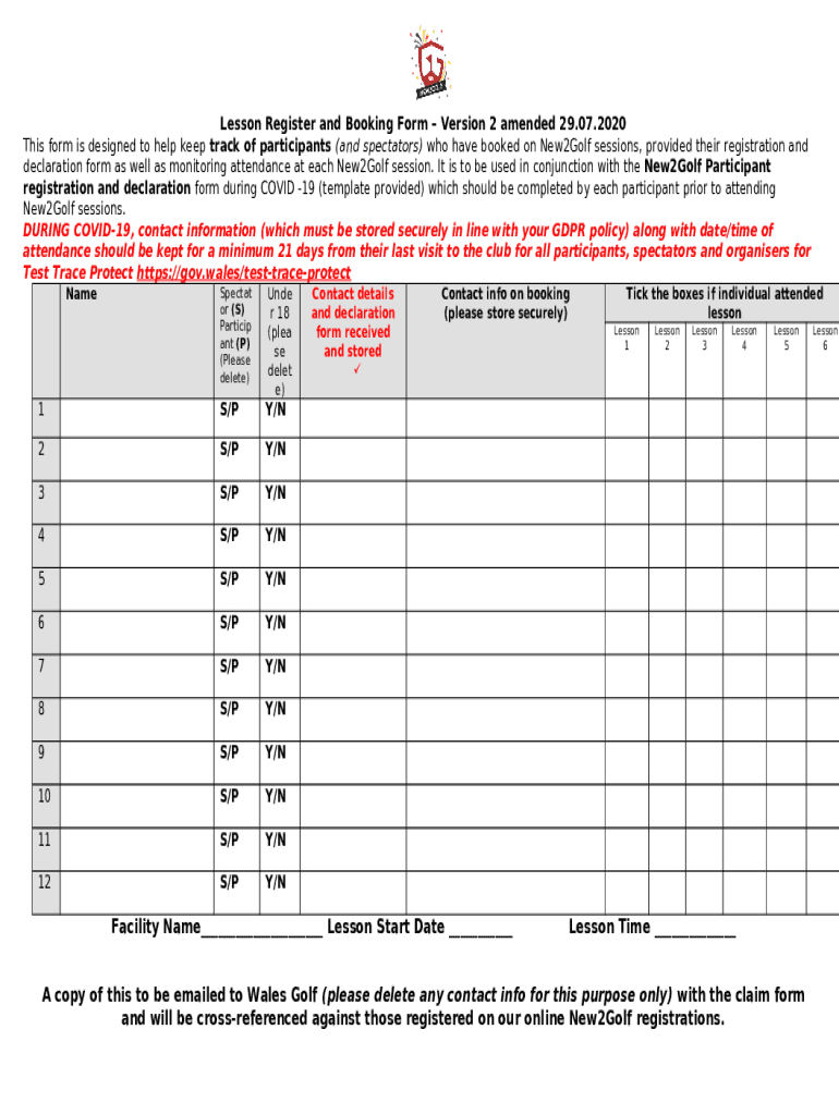 Lesson Registration and Register Doc Template | pdfFiller