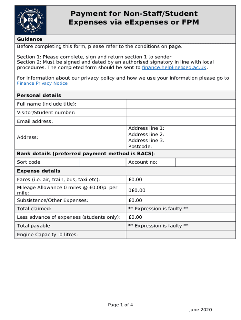 Payment for non staff student expenses claim Doc Template | pdfFiller