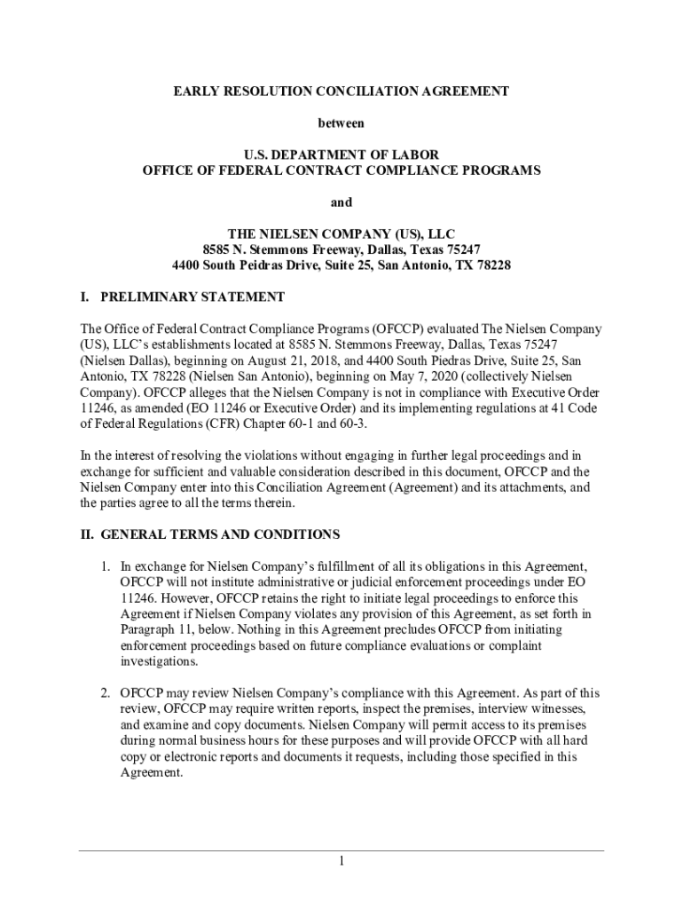 Fillable Online Early Resolution Conciliation Agreement - Case Study ...