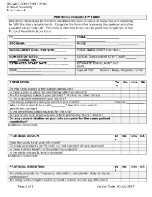 SOP04 - Attachment A - Protocol Feasibility Doc Template | pdfFiller