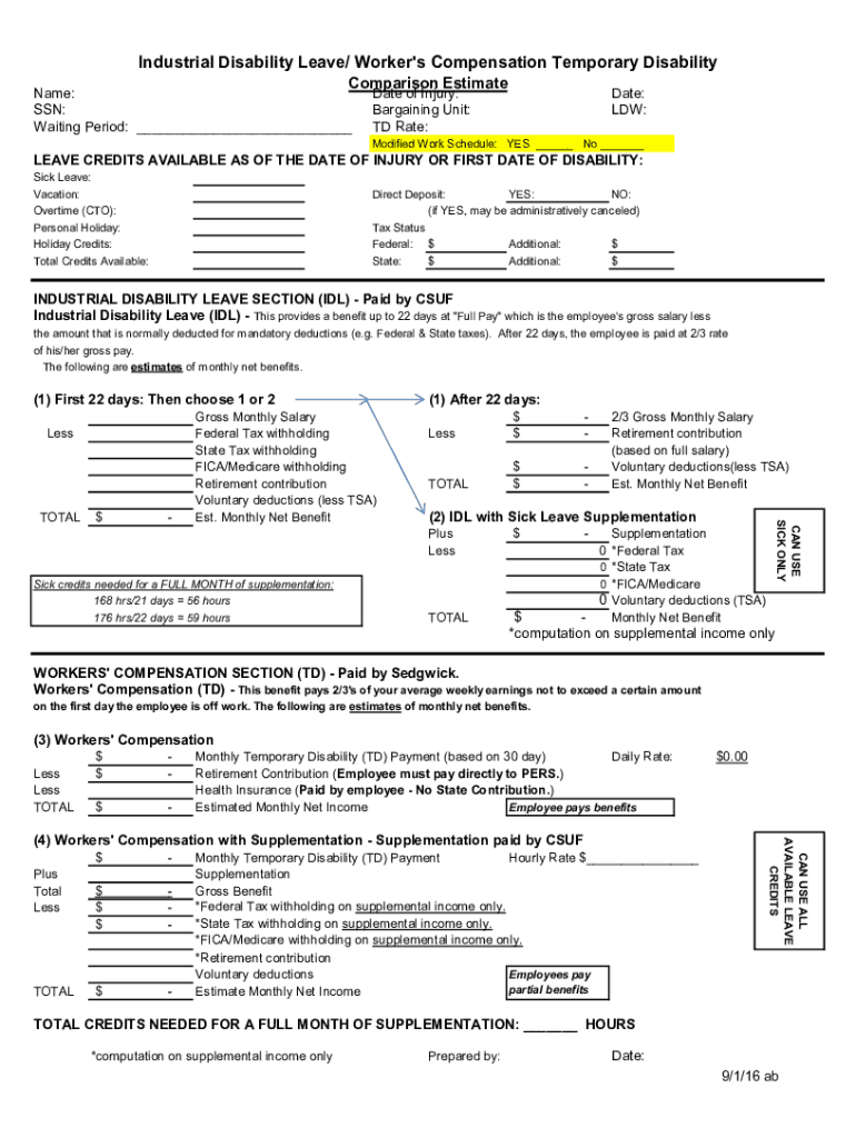 Fillable Online Workers' Comp: Short-Term vs. Temporary Total Disability Fax Email Print - pdfFiller