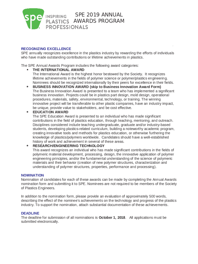 SPE Names Winners of Automotive Innovation Awards Doc Template | pdfFiller