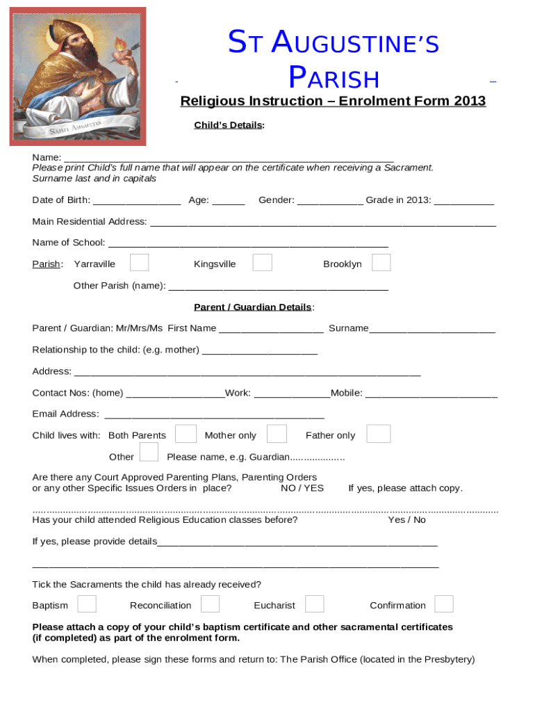 Catechism Registration - Archdiocese of Winnipeg Doc Template | pdfFiller