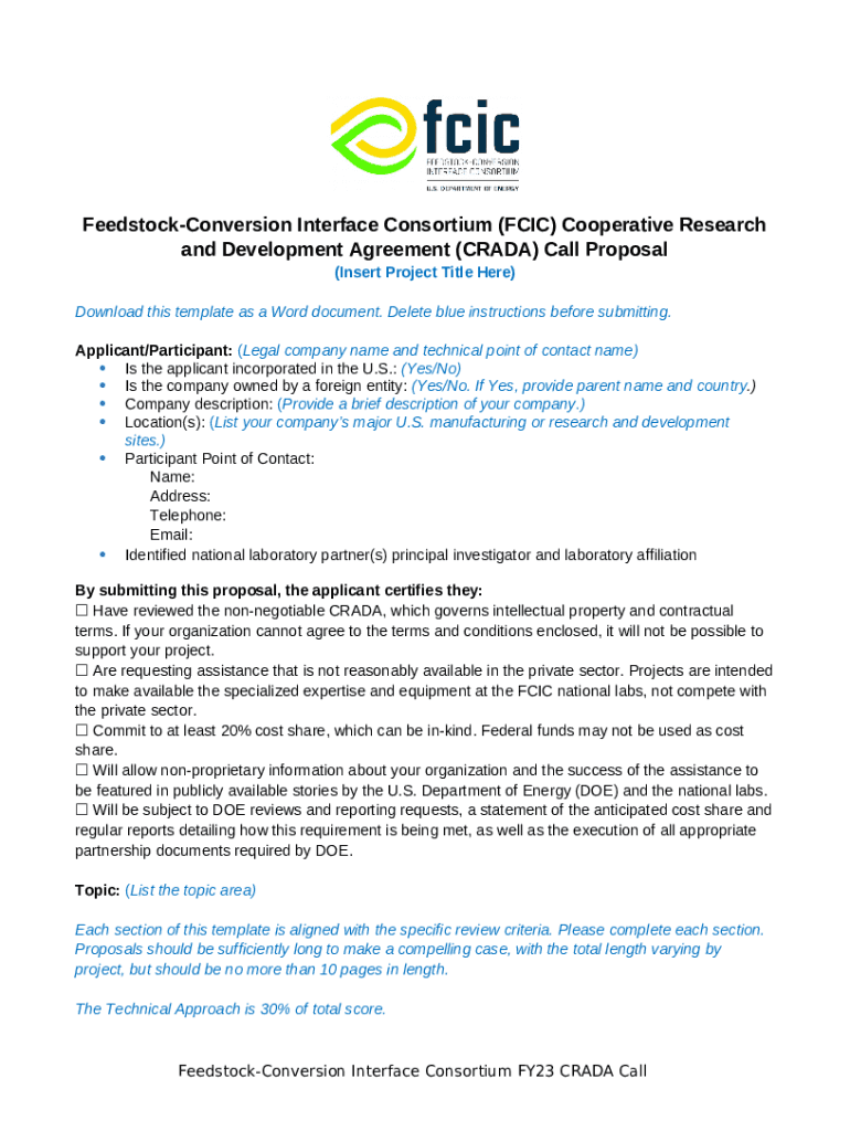 FCIC CRADA call proposal template Doc Template | pdfFiller