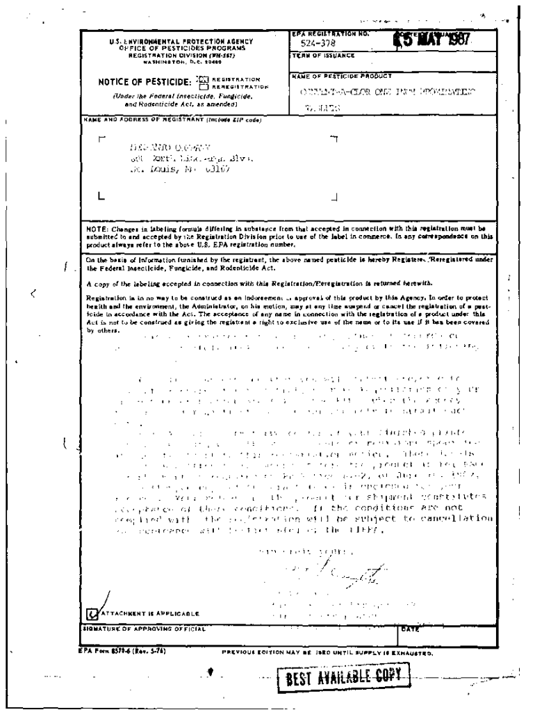 Fillable Online U.S. EPA, Pesticide Product Label, CONVERT-A-CLOR ONE ...