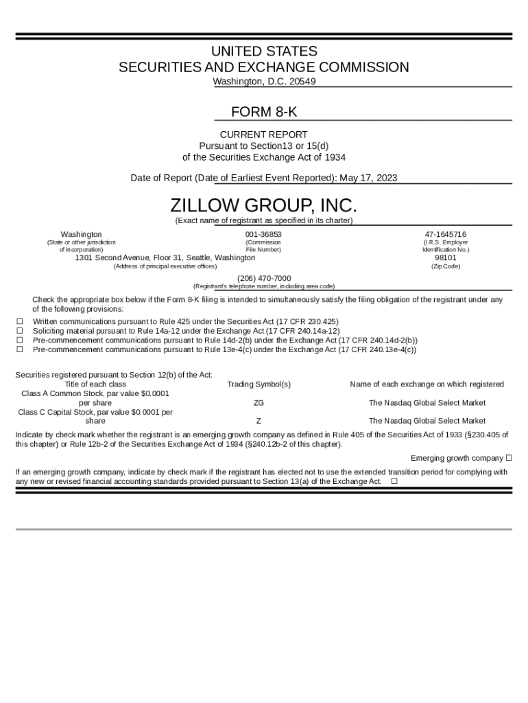 ZILLOW GROUP, INC. ( - cloudfront.net Doc Template | pdfFiller