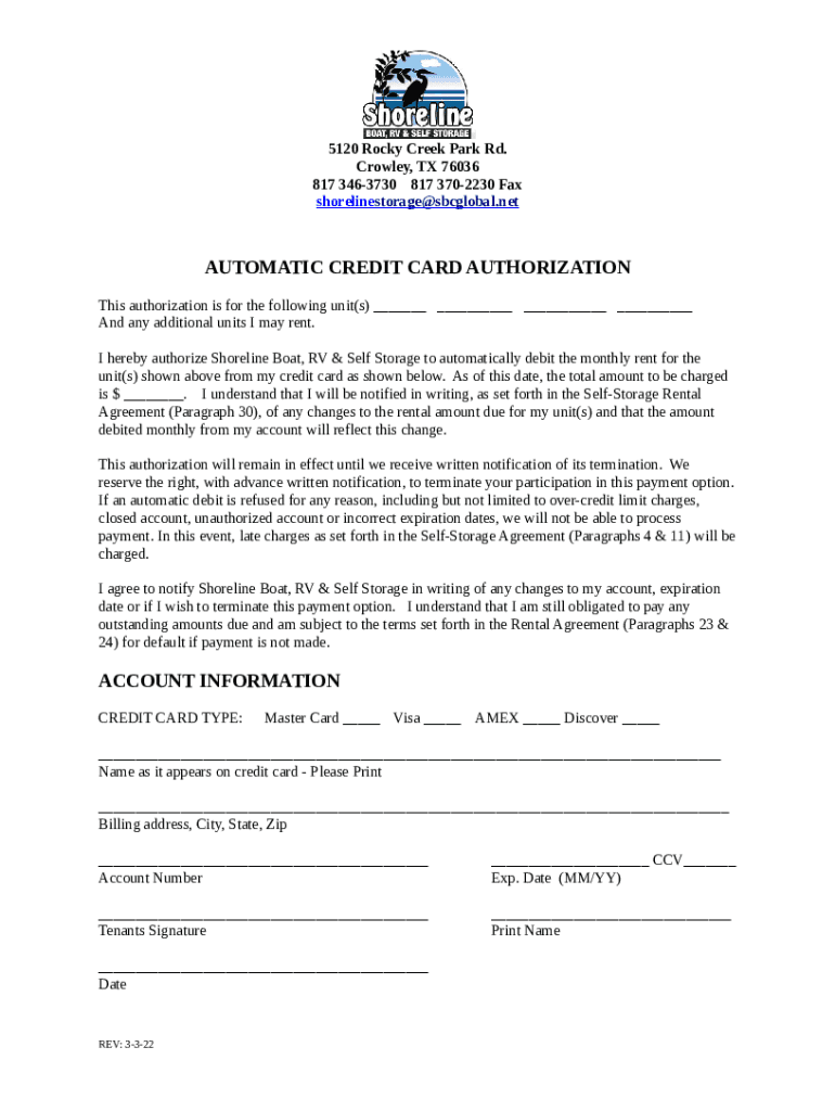 Shoreline Boat RV-Self Storage - 5120 Rocky Creek Park ... Doc Template ...