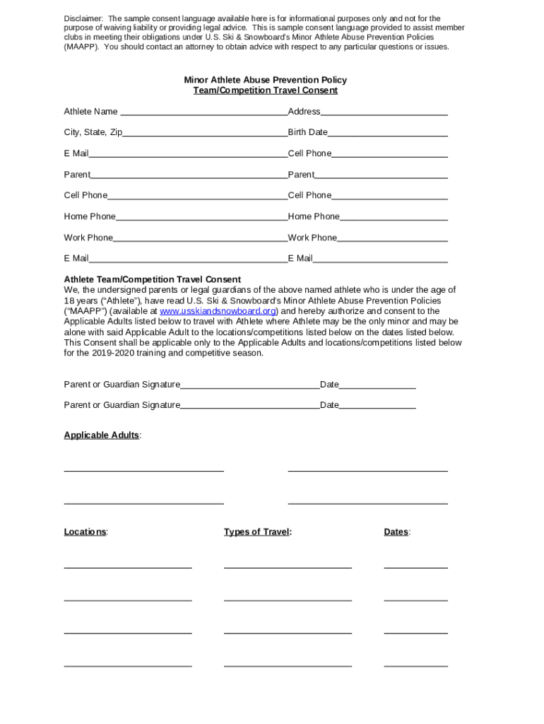 Team/Competition Travel Consent Doc Template | pdfFiller
