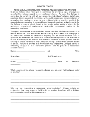 Reasonable Accommodation for Religious Beliefs or ... Doc Template ...