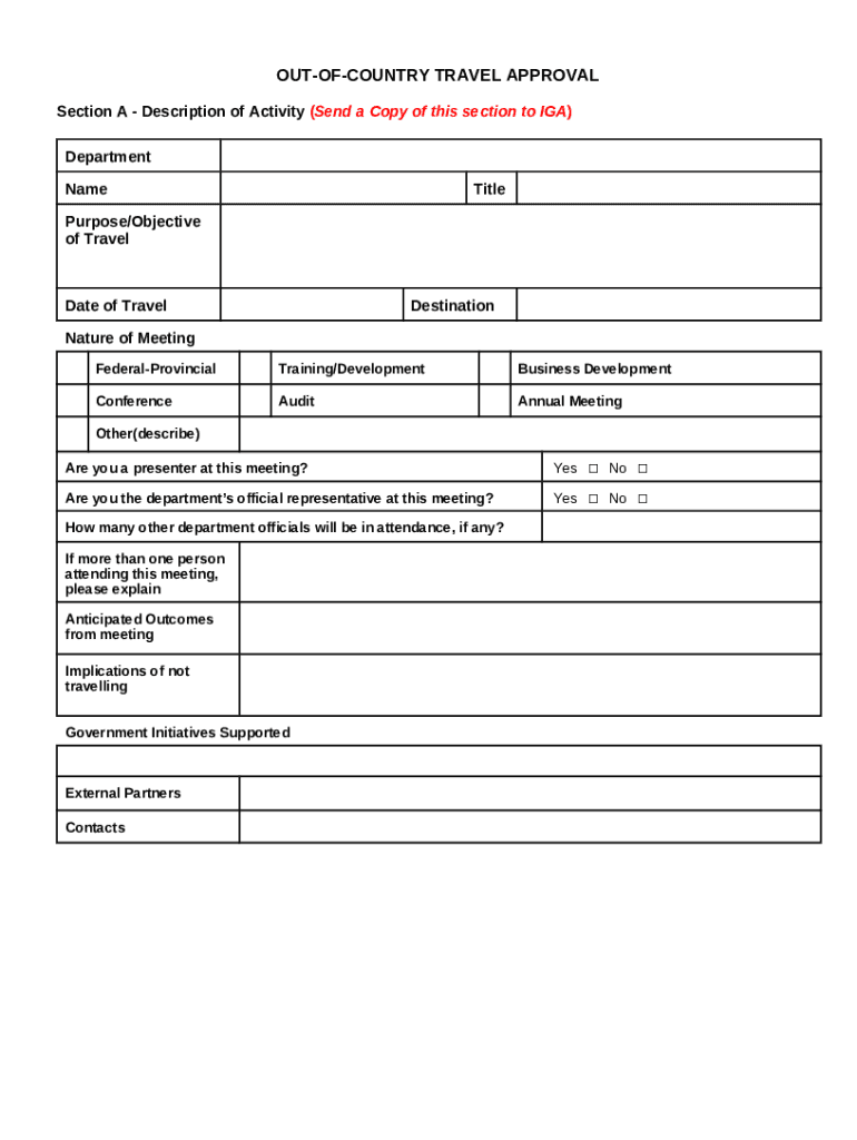 Out-of-Country Travel Doc Template | pdfFiller