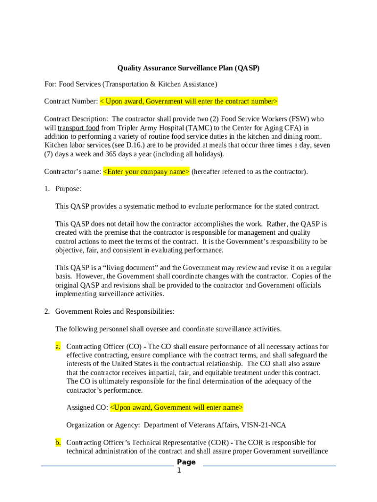 A COR's Guide to the Quality Assurance Surveillance Plan Doc Template ...