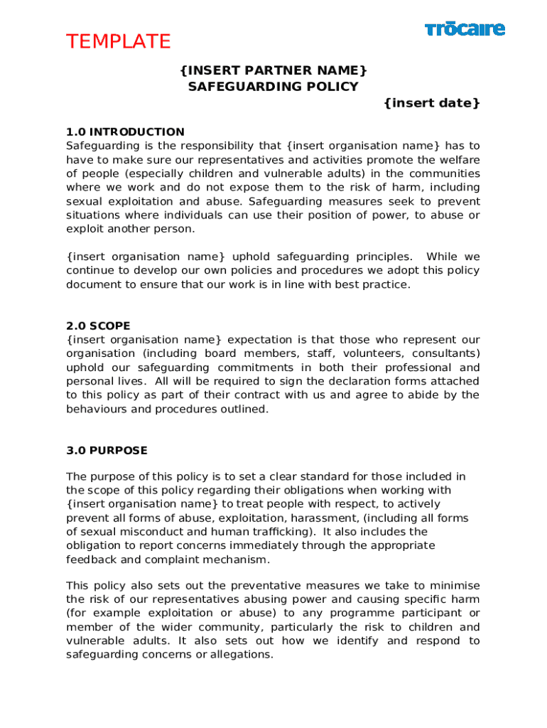 Template Safeguarding Policy and Code of Conduct Doc Template | pdfFiller