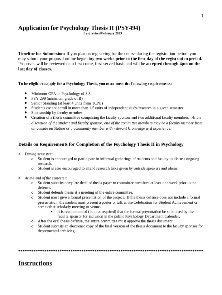 PSY 4905: Individual Work Registration - Psychology - psychology tcnj Doc Template | pdfFiller
