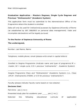 Graduation Application - Masters Degrees, Single Cycle Degrees and Previous "Ordinamento ...