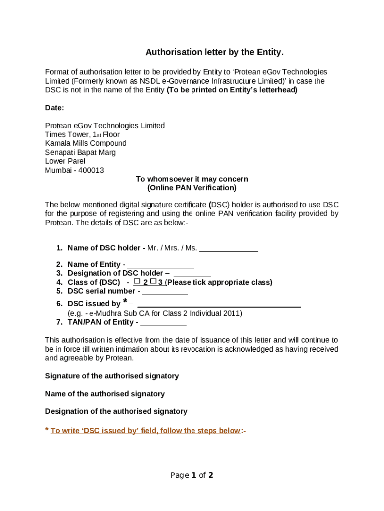 DSC change request cum Authorisation letter Doc Template | pdfFiller