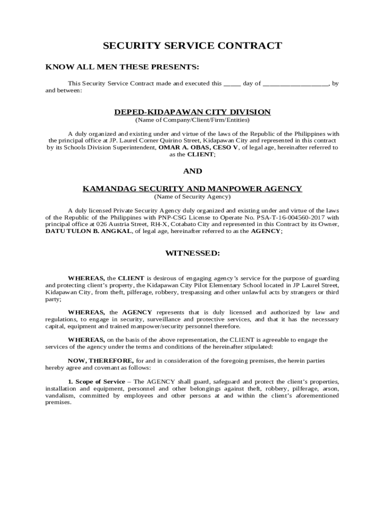 security service contract know all men these presents Doc Template ...