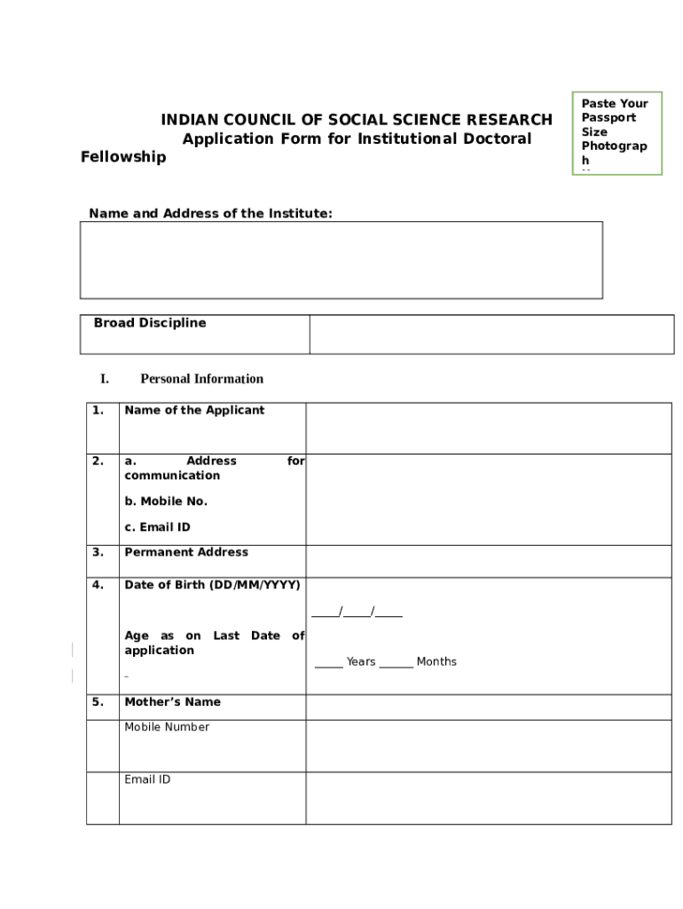 Application for Institutional Doctoral Fellowship Doc Template | pdfFiller