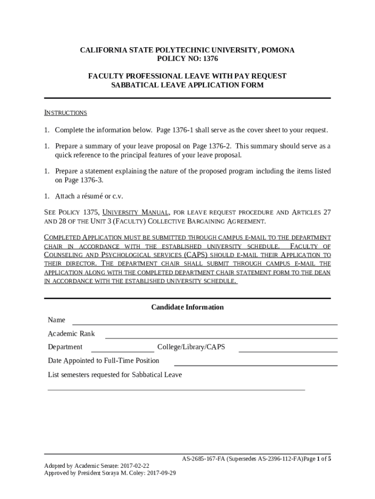 Sabbatical and Difference-in-Pay Leaves - Faculty Affairs Doc Template | pdfFiller