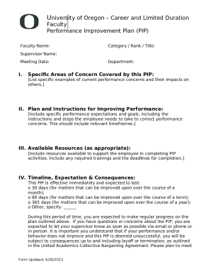 Perance Improvement Plan (PIP) - Human Resources - hr uoregon Doc ...