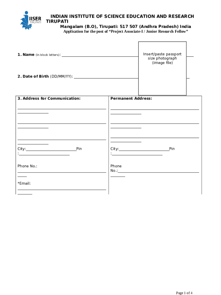 IISER-Tirupati-JRF-Project-Associate-Application-.pdf Doc Template ...
