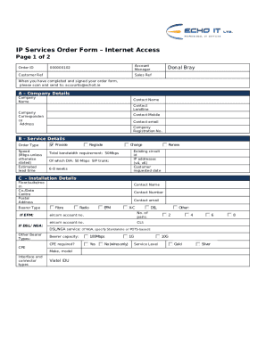 IP Services Order - Echo IT Broadband Doc Template | pdfFiller