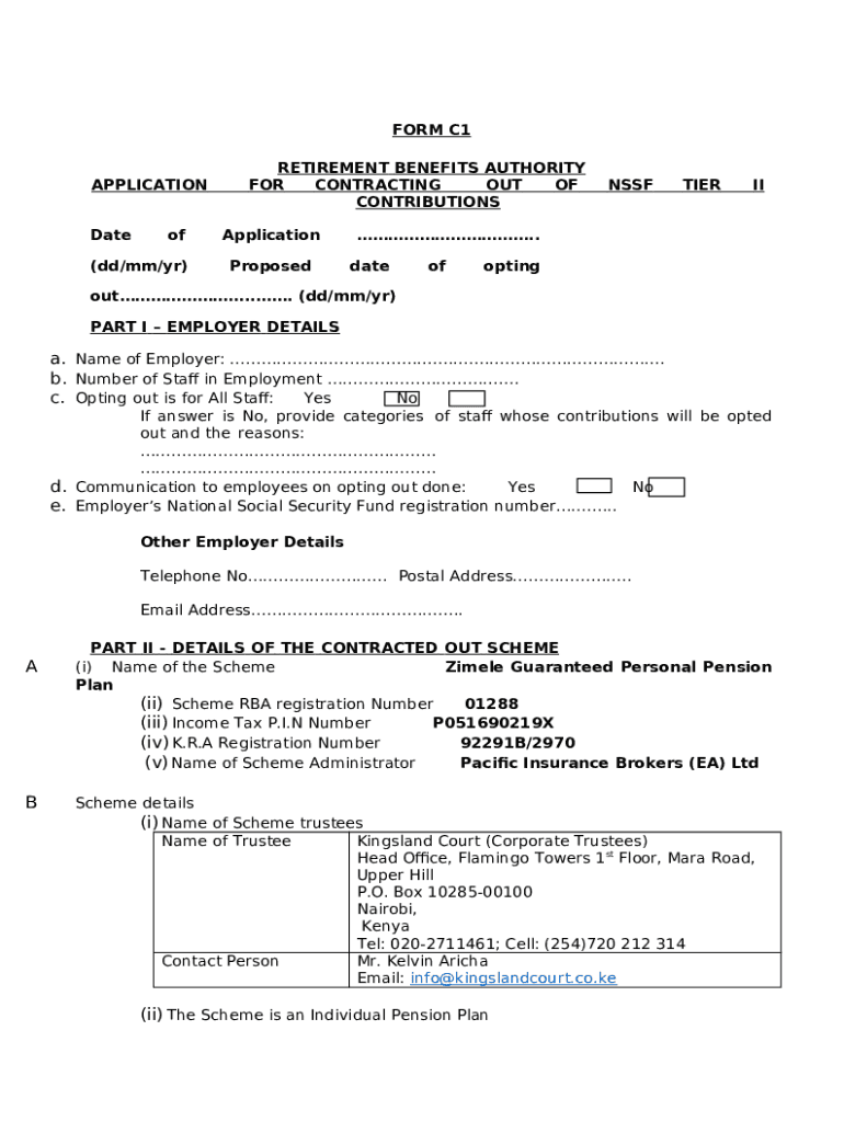 c1 retirement benefits authority application for ... Doc Template | pdfFiller