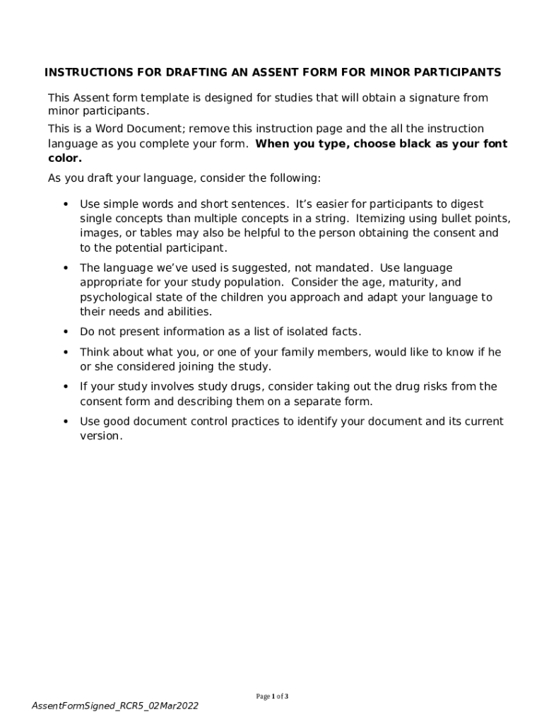 Guidance for Developing and Using an Assent Doc Template | pdfFiller